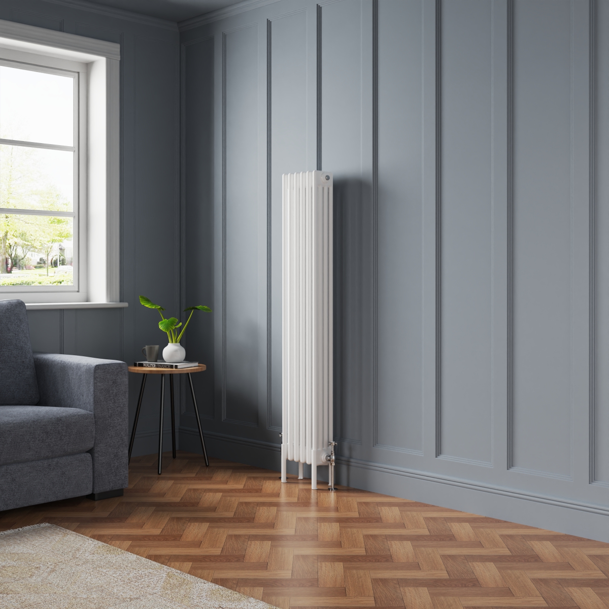 Bern 1500 x 290mm White Four Column Vertical Traditional Radiator