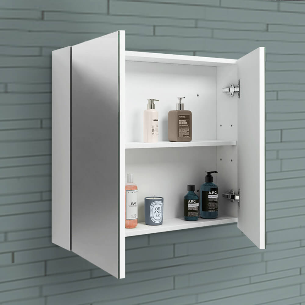 White gloss bathroom wall cabinet with mirror store